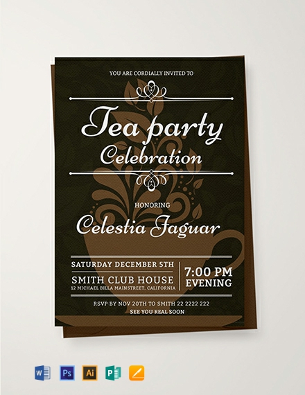 FREE Elegant Tea Party Invitation Template Word PSD InDesign 