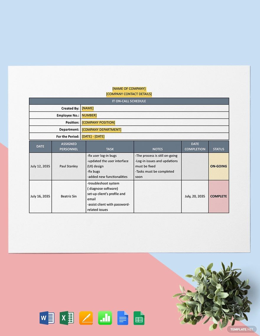 On Call Schedule Template Word Google Docs PDF Apple Pages Template