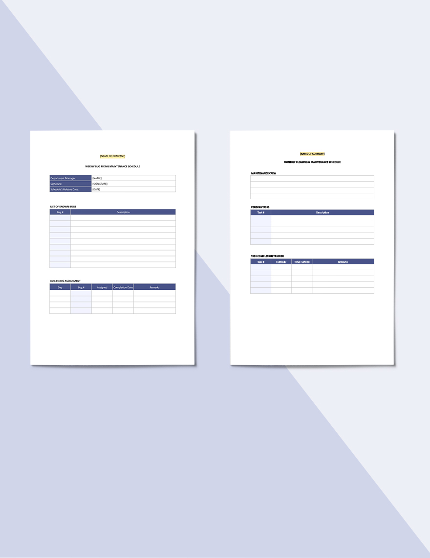 Routine Maintenance Schedule Template - Google Docs, Google Sheets ...