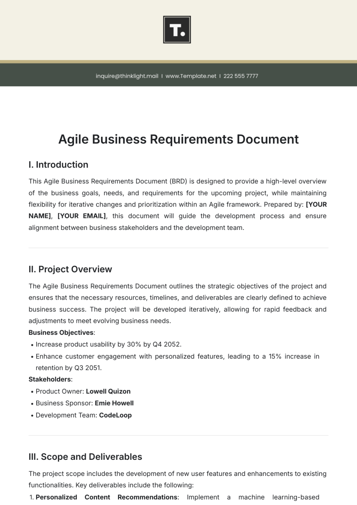 Free BRD Sample Template To Edit Online Free BRD Sample Template To Edit Online