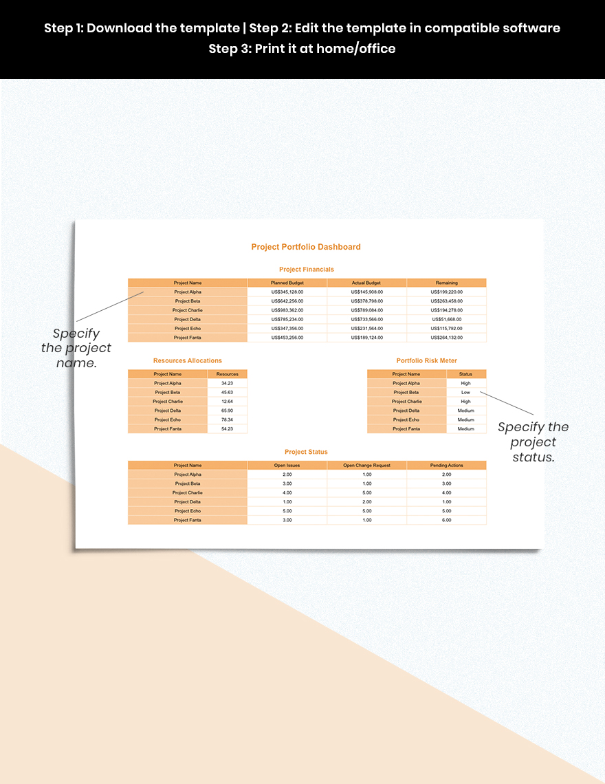 Project Portfolio Dashboard Template - Google Sheets, Excel, Apple ...