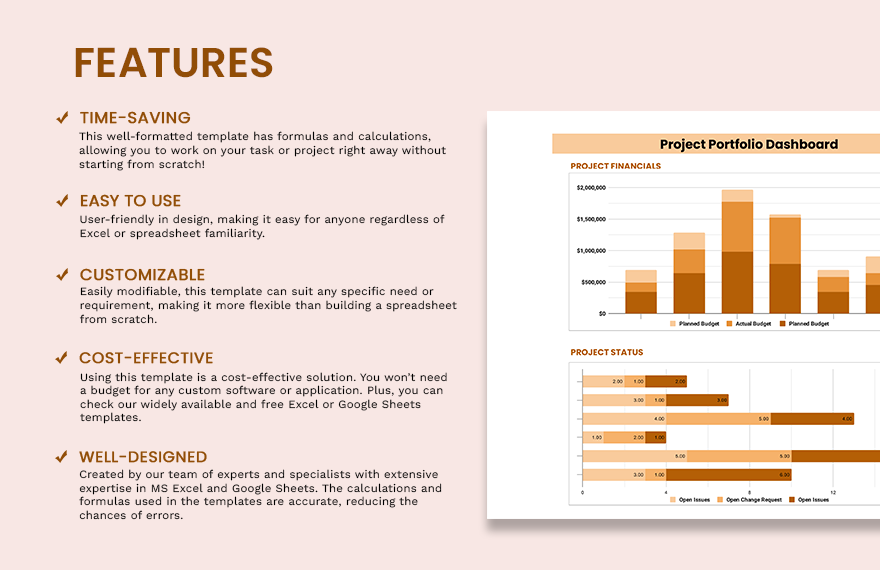 Project Portfolio Dashboard Template - Google Sheets, Excel, Apple ...