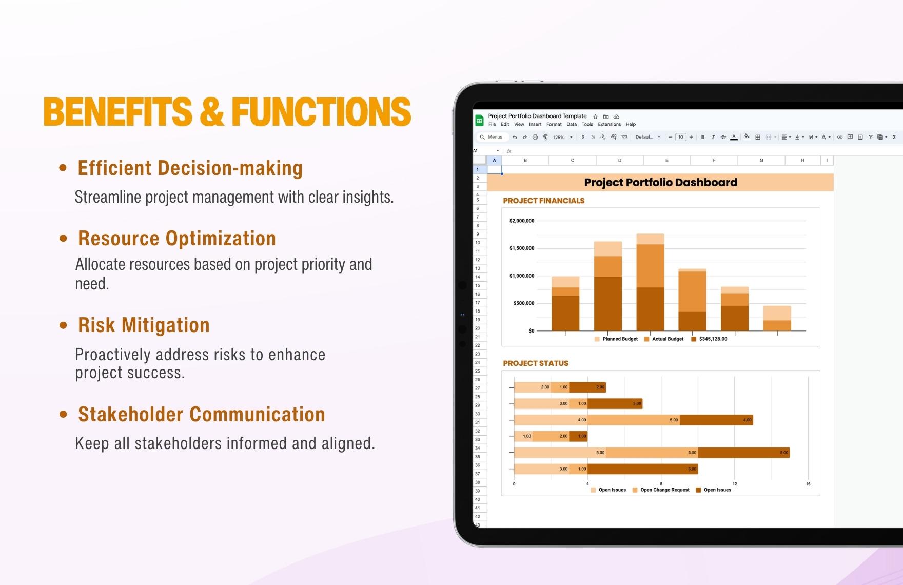 Project Portfolio Dashboard Template in Numbers, MS Excel, Google ...