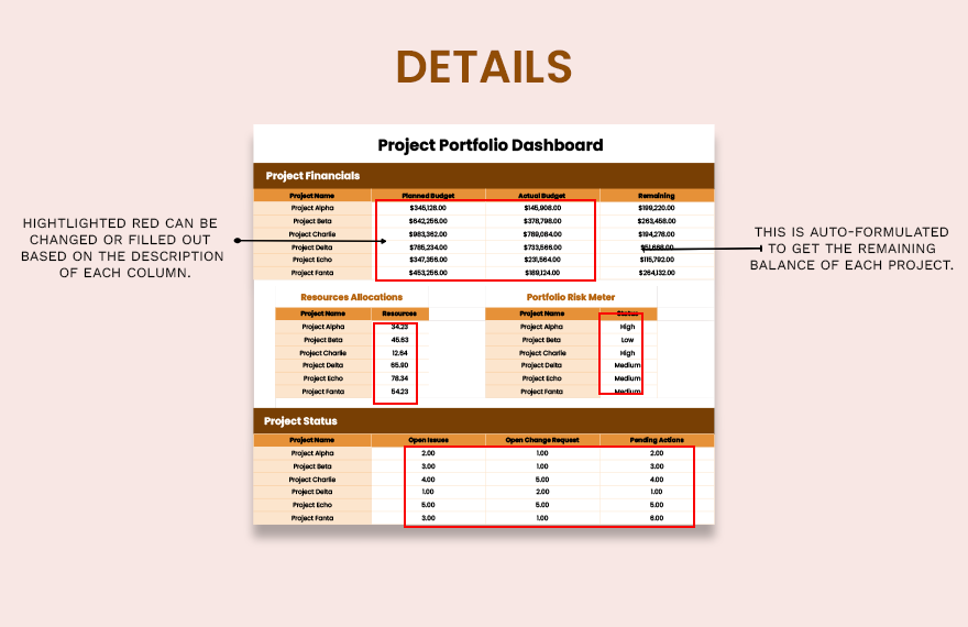 Project Portfolio Dashboard Template - Download in Excel, Google Sheets ...