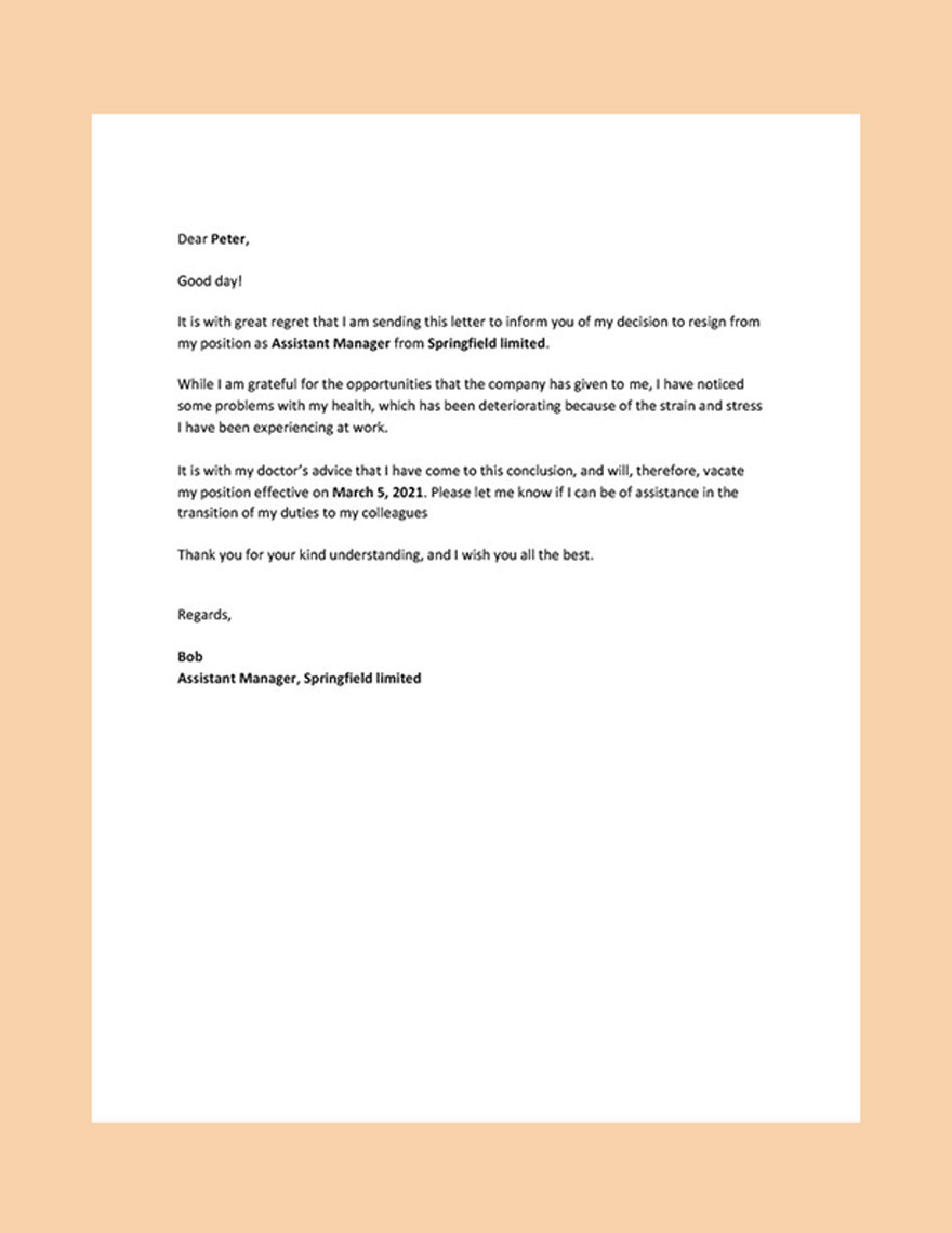 Simple Resignation Letter Template Google Docs Word Template