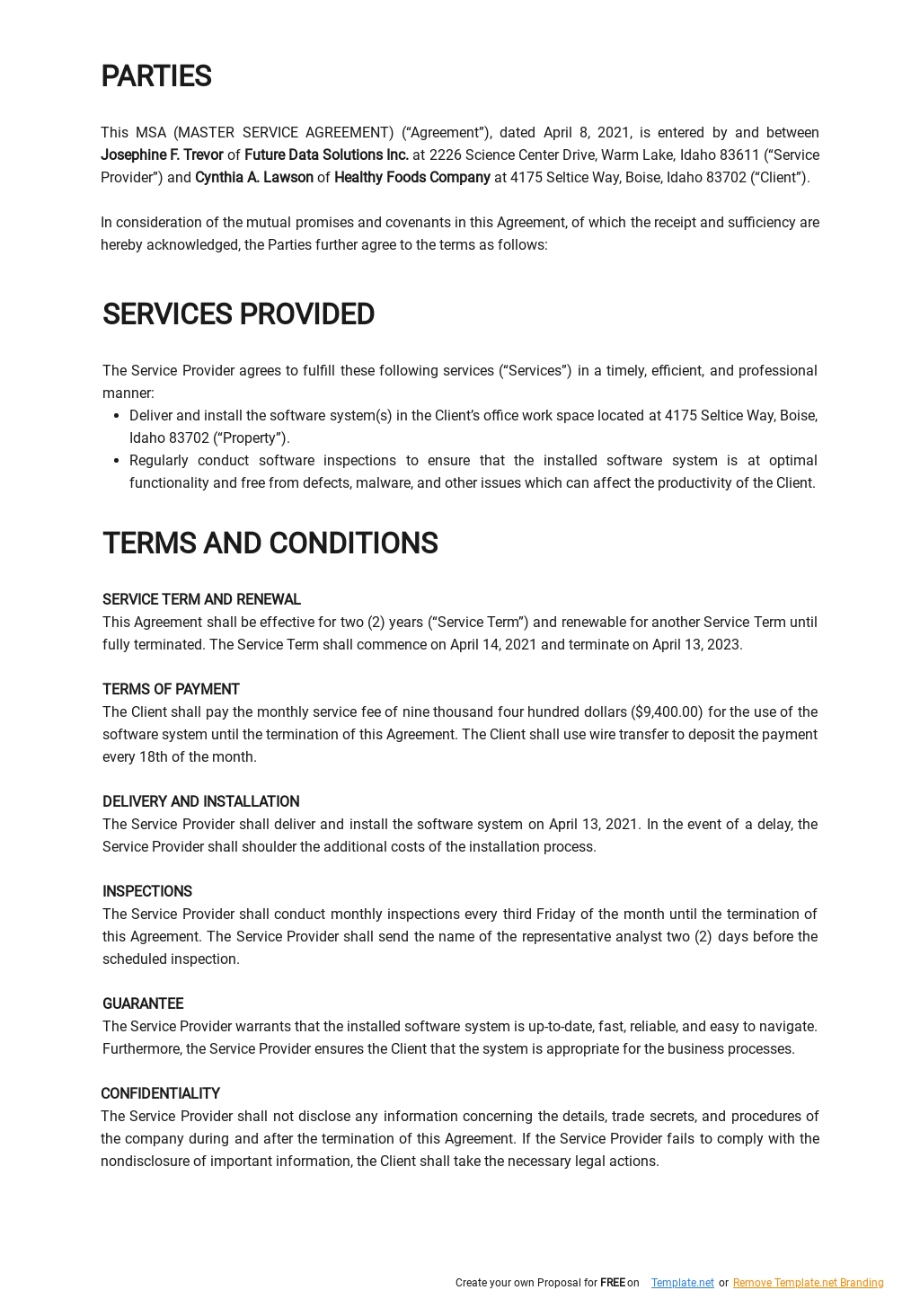 MSA Master Service Agreement Template In Google Docs Word Apple 