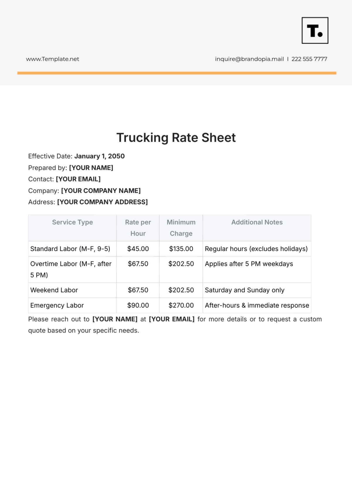 Free Rate Sheet Templates To Edit Online