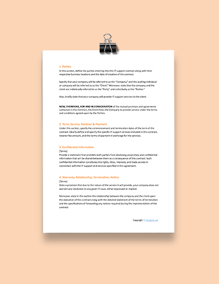 Sample IT Support Contract Template - Google Docs, Word, Apple Pages ...