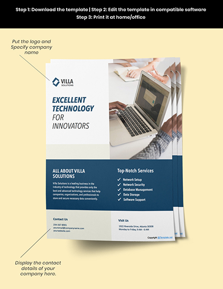 Simple IT Flyer Template - Illustrator, Word, Apple Pages, PSD, PDF ...