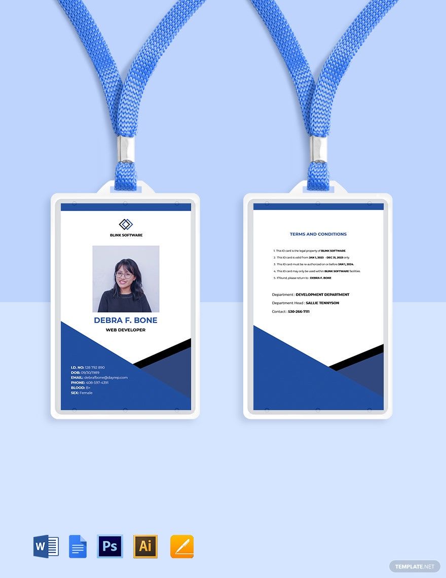 Sample Company ID Card Template Word Apple Pages Publisher 