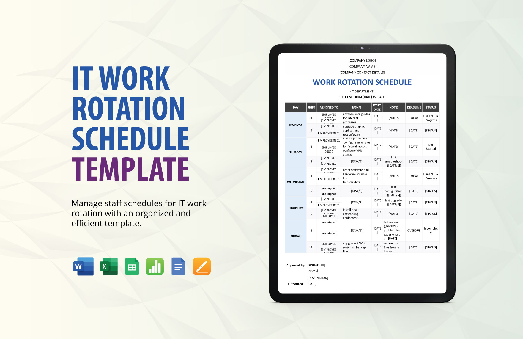 Editable Work Schedule Templates In Excel To Download