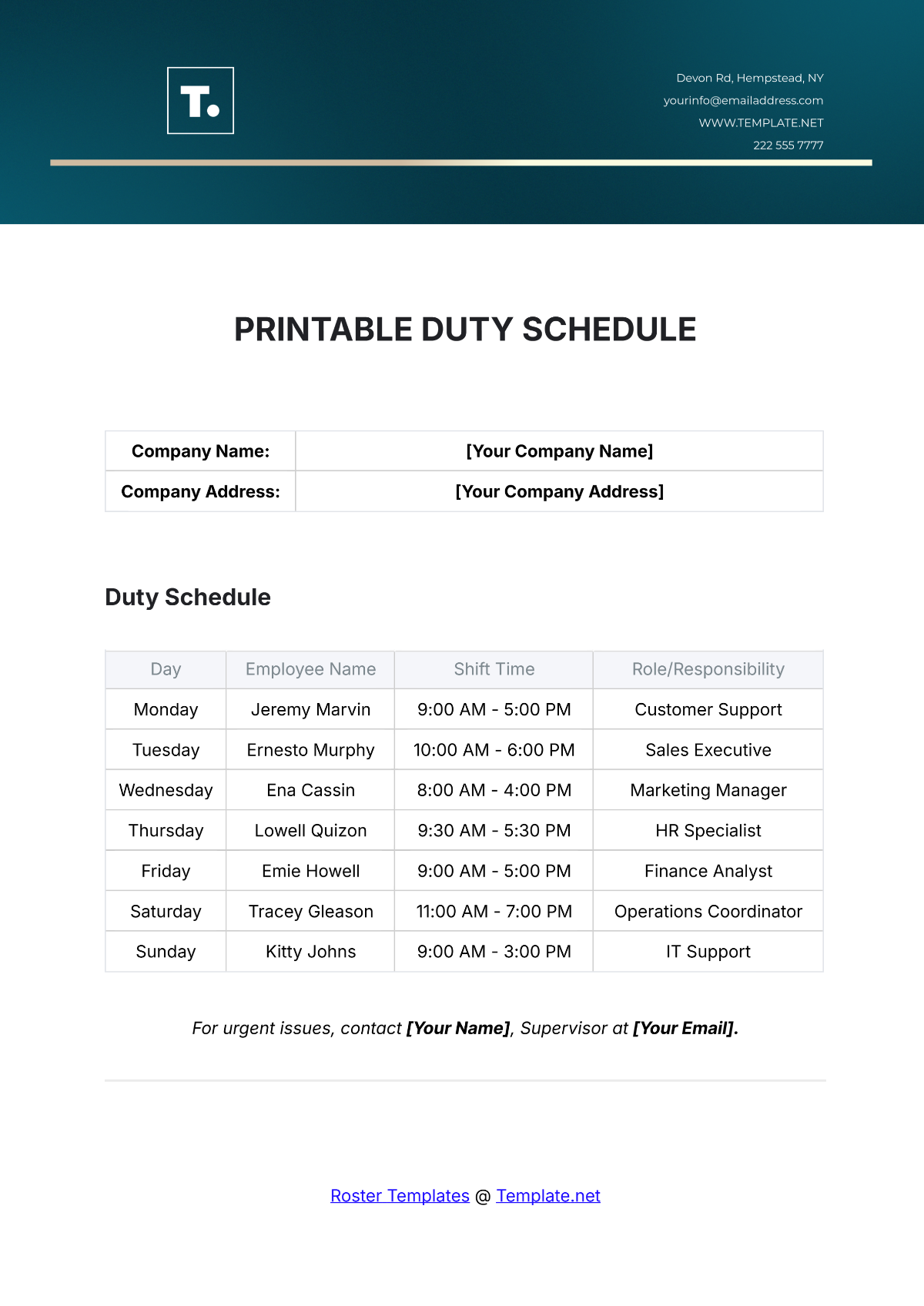 Free Teacher Duty Roster Template To Edit Online Free Teacher Duty Roster Template To Edit Online