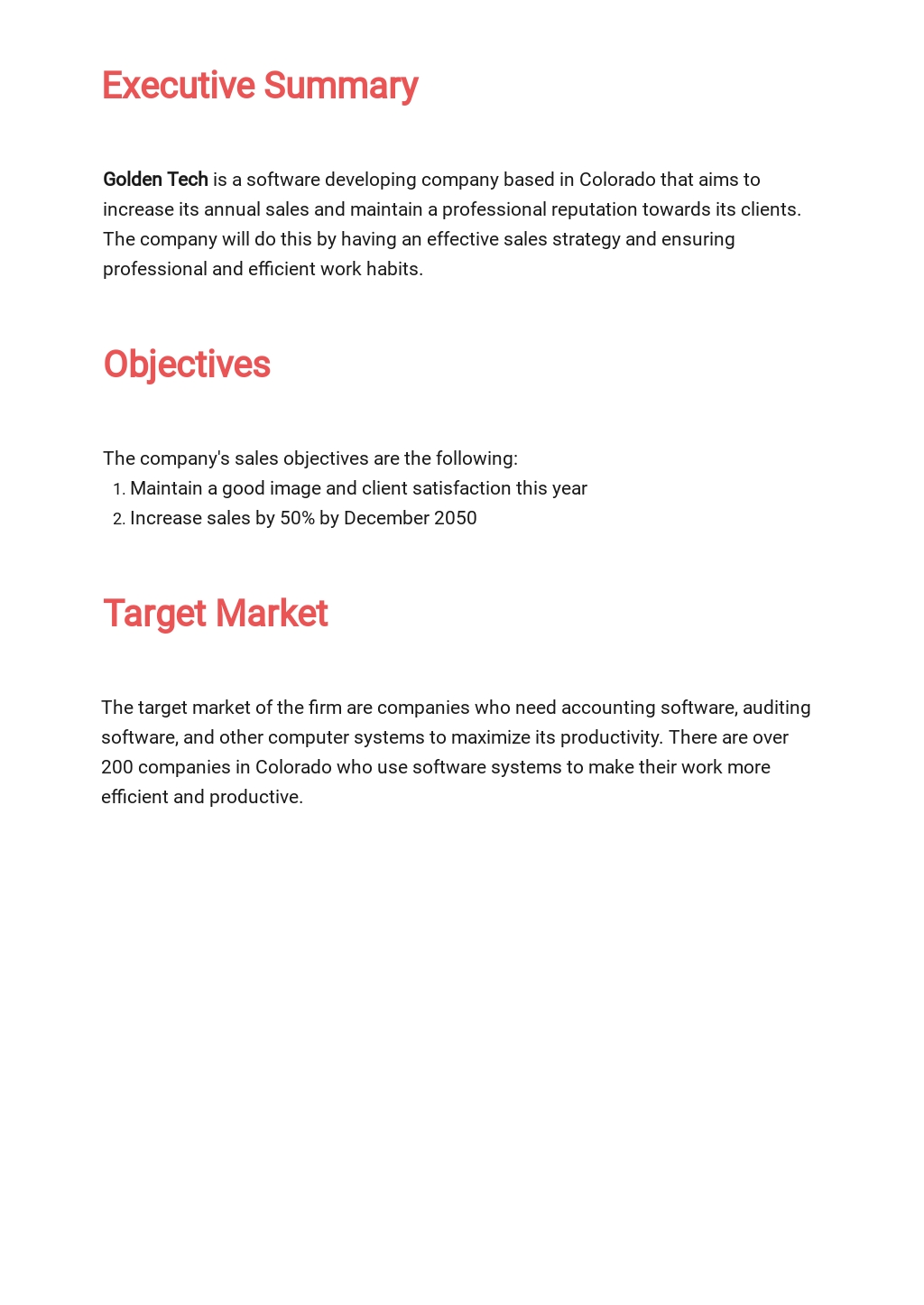 Sample IT Sales Plan Template - Word | Apple Pages | Google Docs