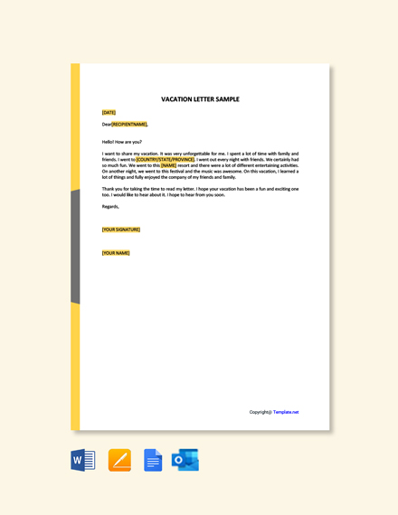 Simple Vacation Letter Template [Free PDF] - Google Docs, Word | Template.net
