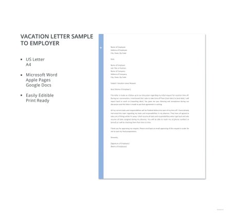 Vacation Request Letter Template: Download 700+ Letters in Word, Pages ...