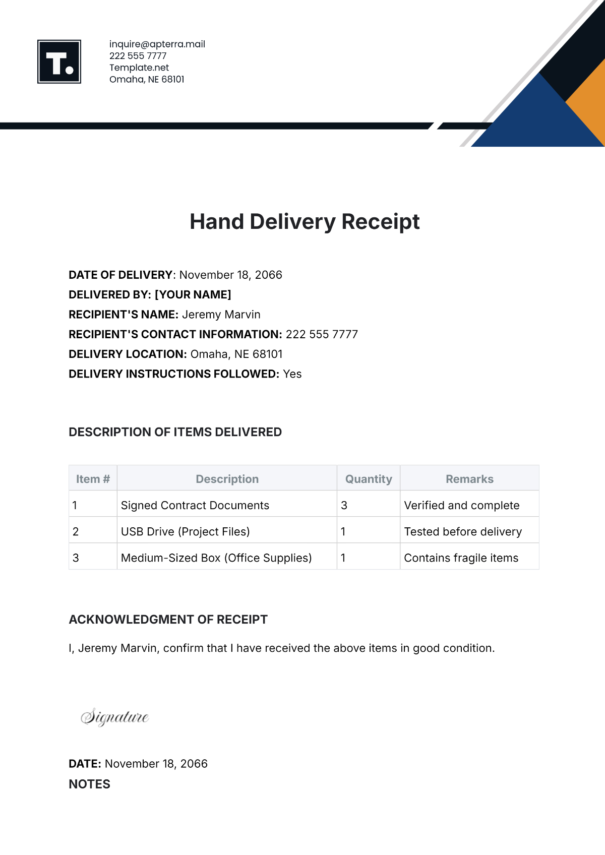 Free Delivery Receipt Templates Editable And Printable