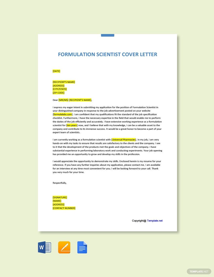 Free Clinical Laboratory Scientist Cover Letter Template - Google Docs, Word | Template.net