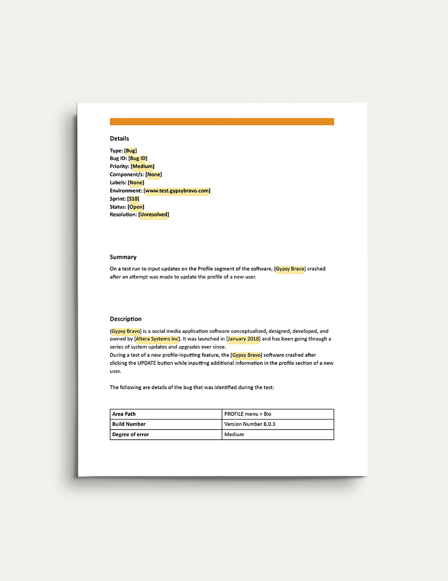 Free Bug Report Template Google Docs Word Apple Pages Template Free Bug Report Template Google Docs Word Apple Pages Template