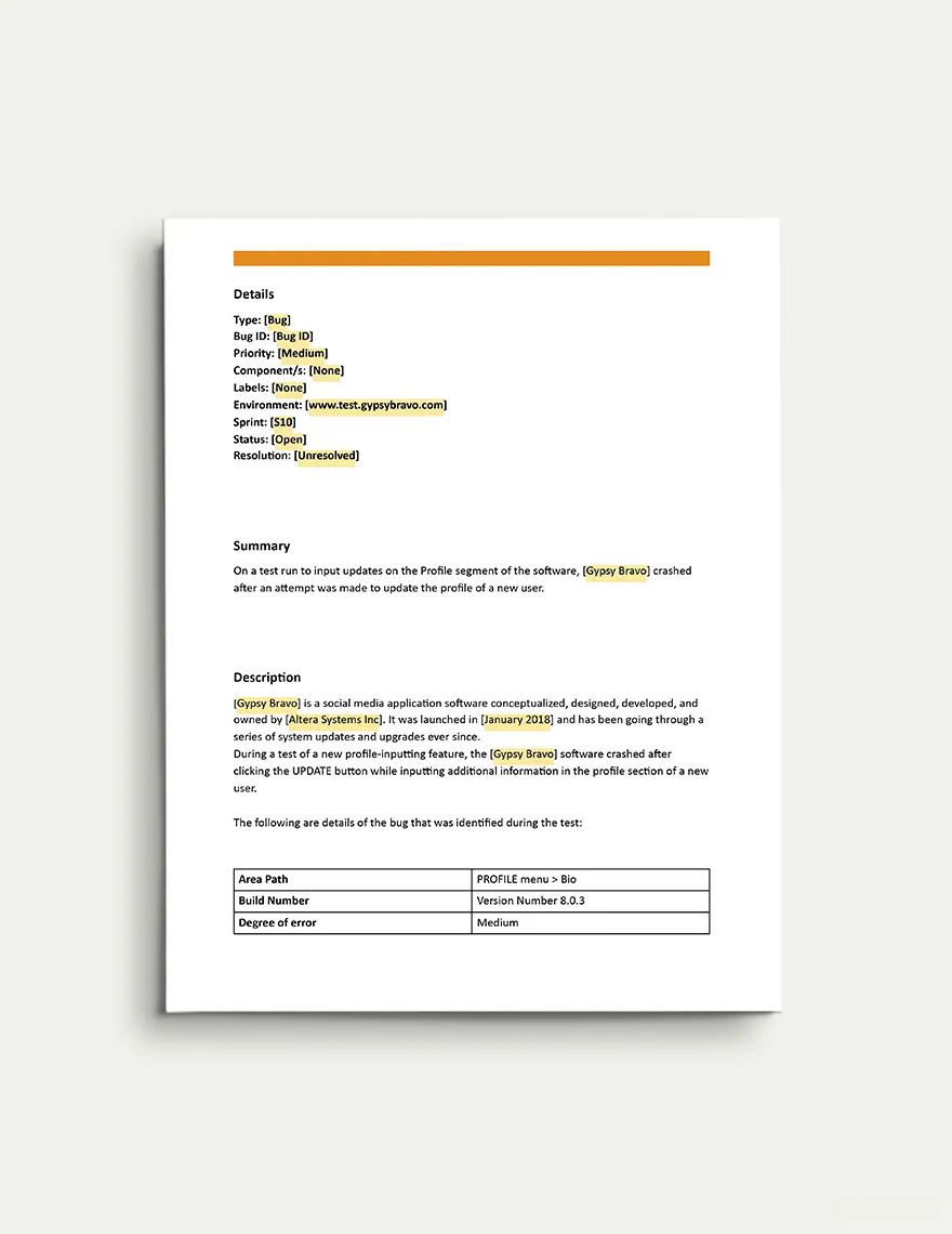 Free Bug Report Template - Download in Word, Google Docs, Apple Pages ...