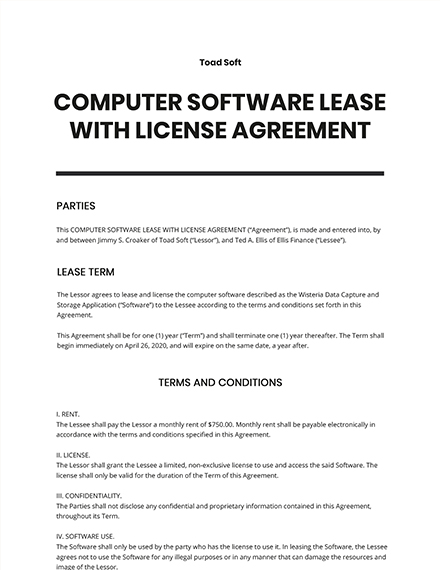 Computer Software Lease with License Agreement Template