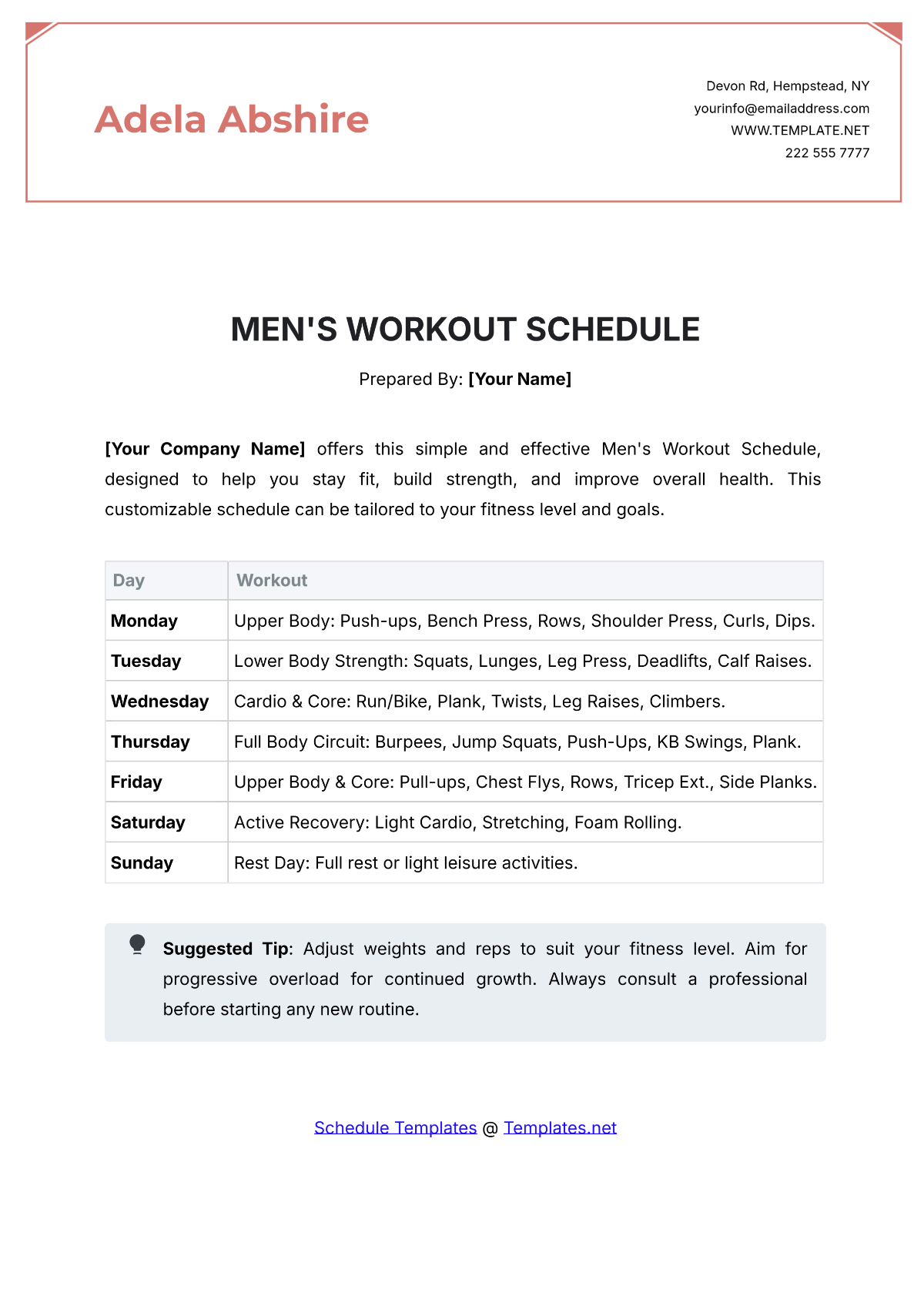 Free Workout Schedule Templates Editable And Printable Free Workout Schedule Templates Editable And Printable