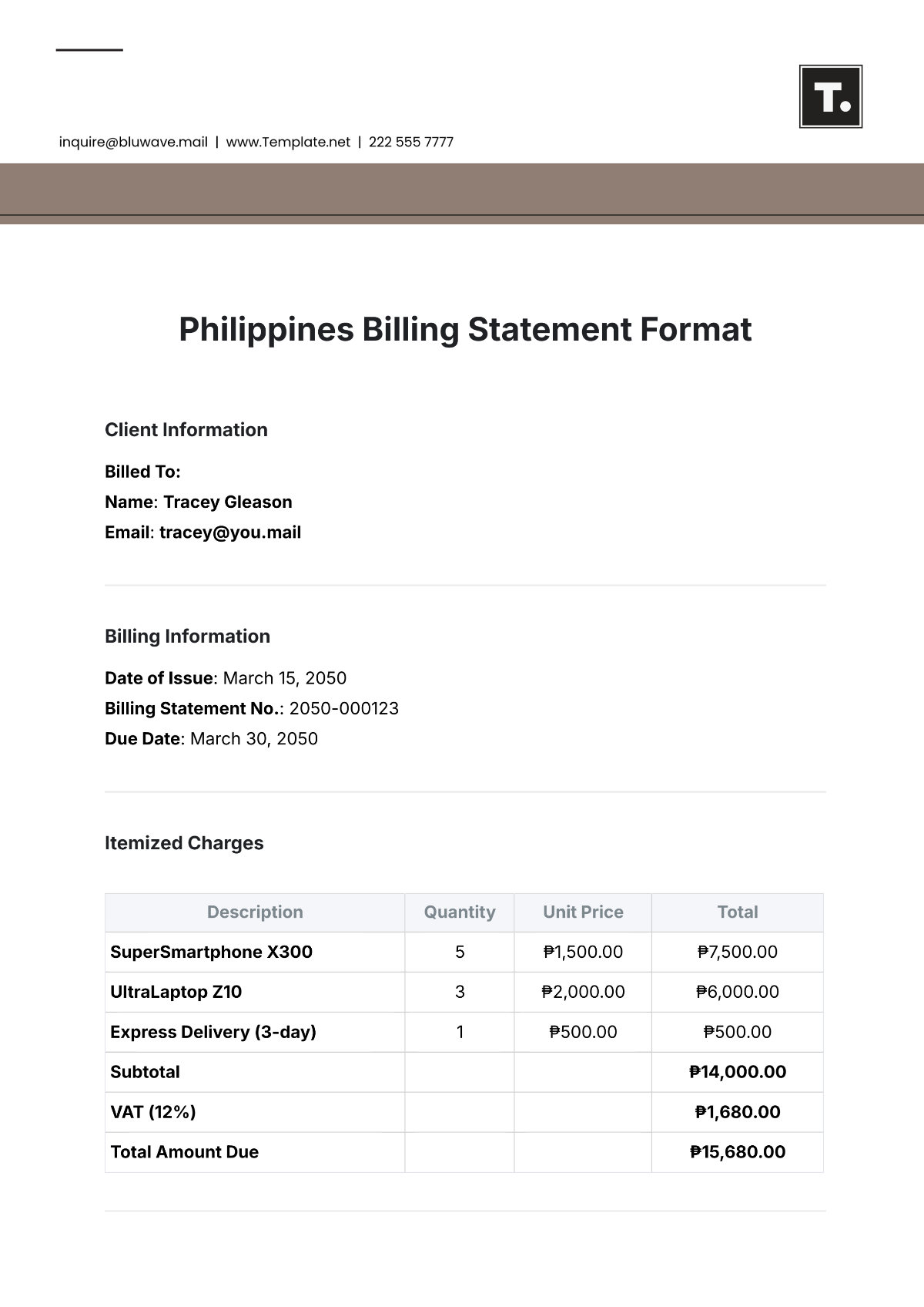 Sample Billing Statement