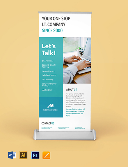Free Simple IT Roll Up Banner Template - Illustrator, Word, Apple Pages ...