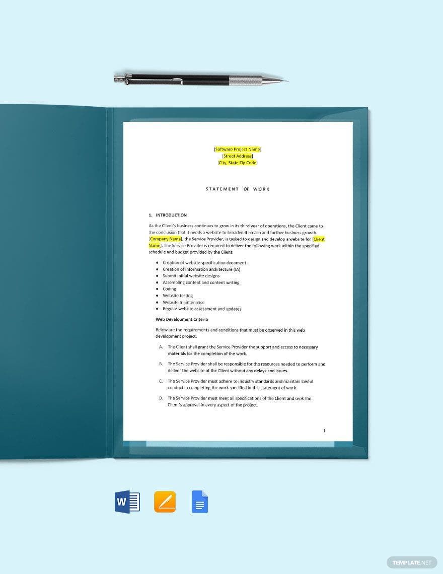 Statement Of Work For Web Development Template Download In Word Google Docs Apple Pages 