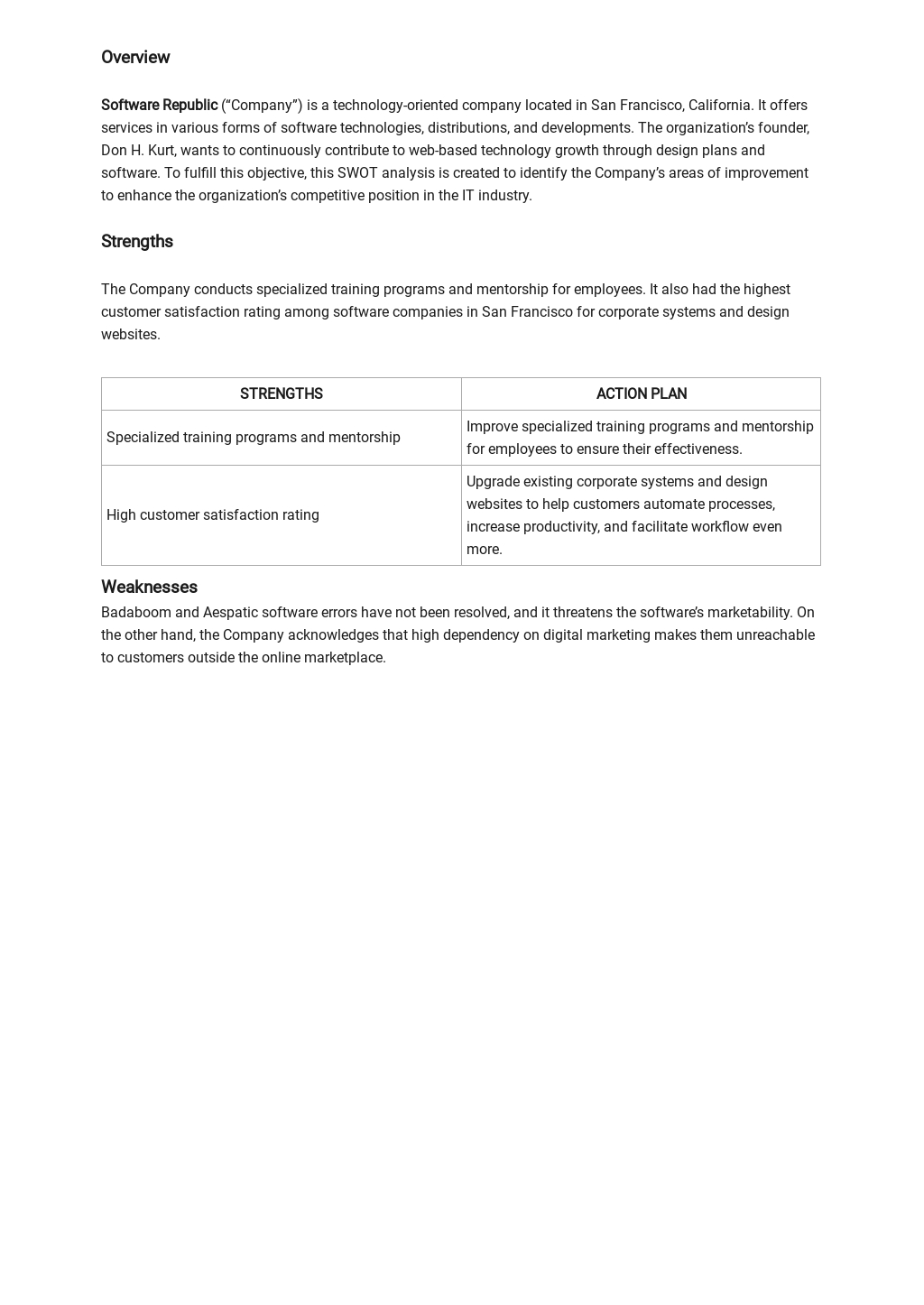 Printable Software Swot Analysis Template [Free PDF] - Google Docs ...