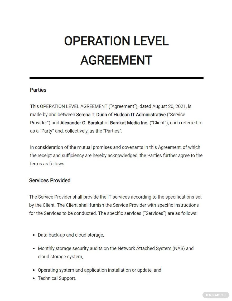 Operational Level Agreement Template