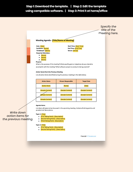 Software Meeting Agenda Template - Google Docs, Word, Apple Pages ...