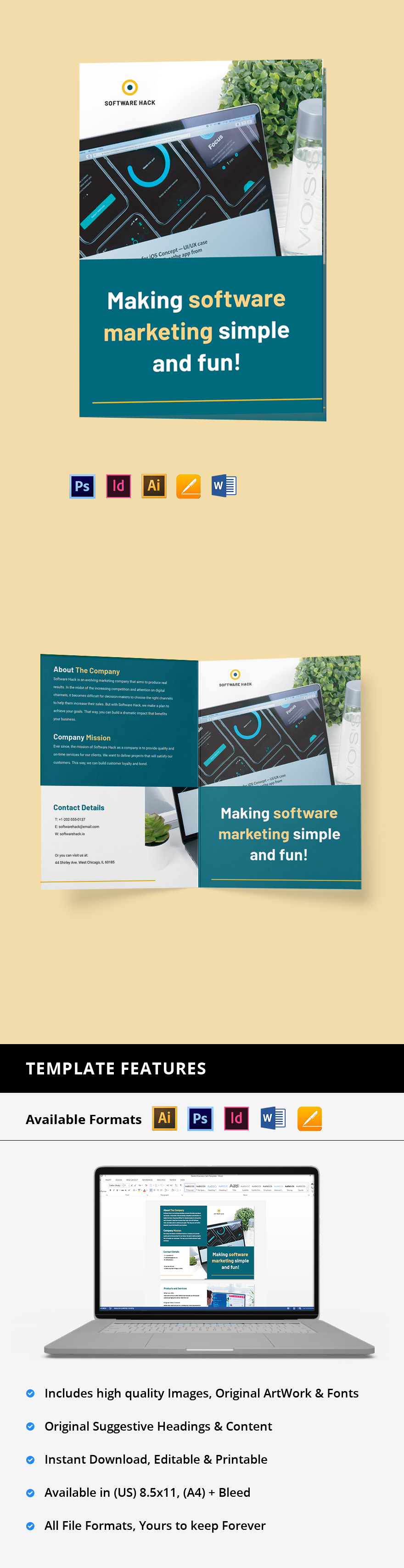 Software Company Bi-Fold Brochure Template - Illustrator, InDesign ...