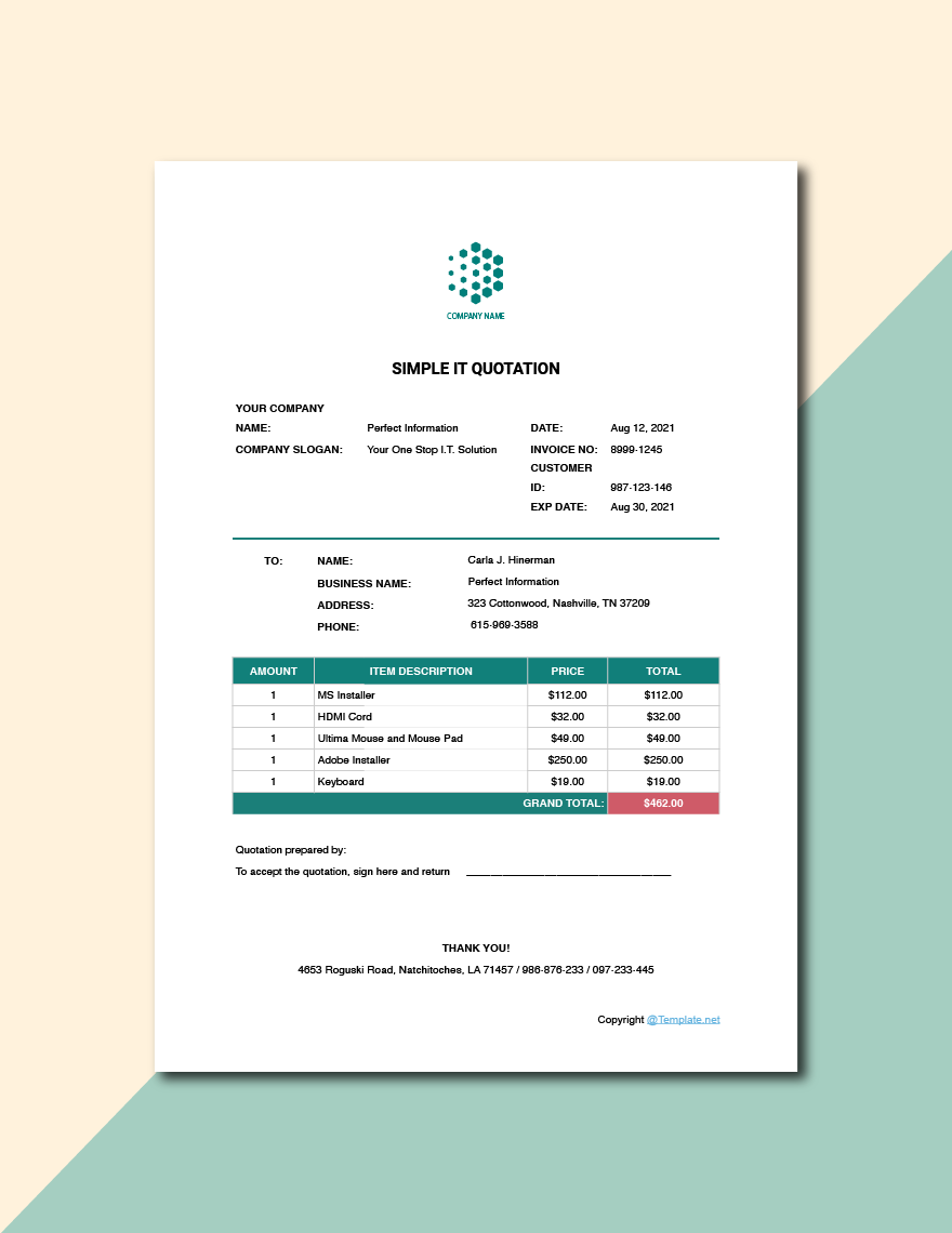 Free Simple IT Quotation - Google Docs, Google Sheets, Excel, Word ...