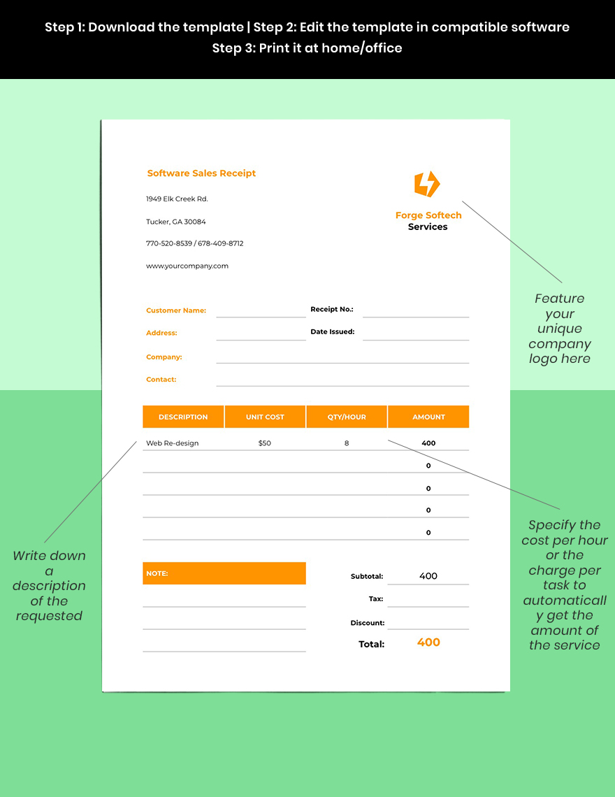 Software Sales Receipt Template - Google Docs, Google Sheets, Excel ...