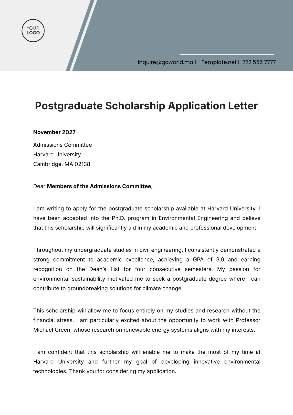 Free Postgraduate Scholarship Application Letter Template To Edit Online Free Postgraduate Scholarship Application Letter Template To Edit Online