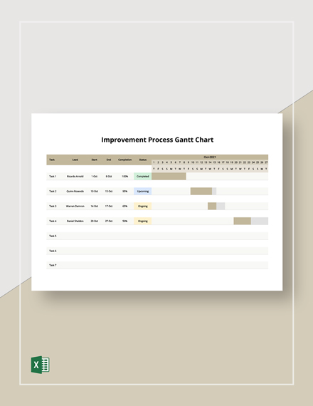 Improvement Process Gantt Chart Template - Excel | Template.net