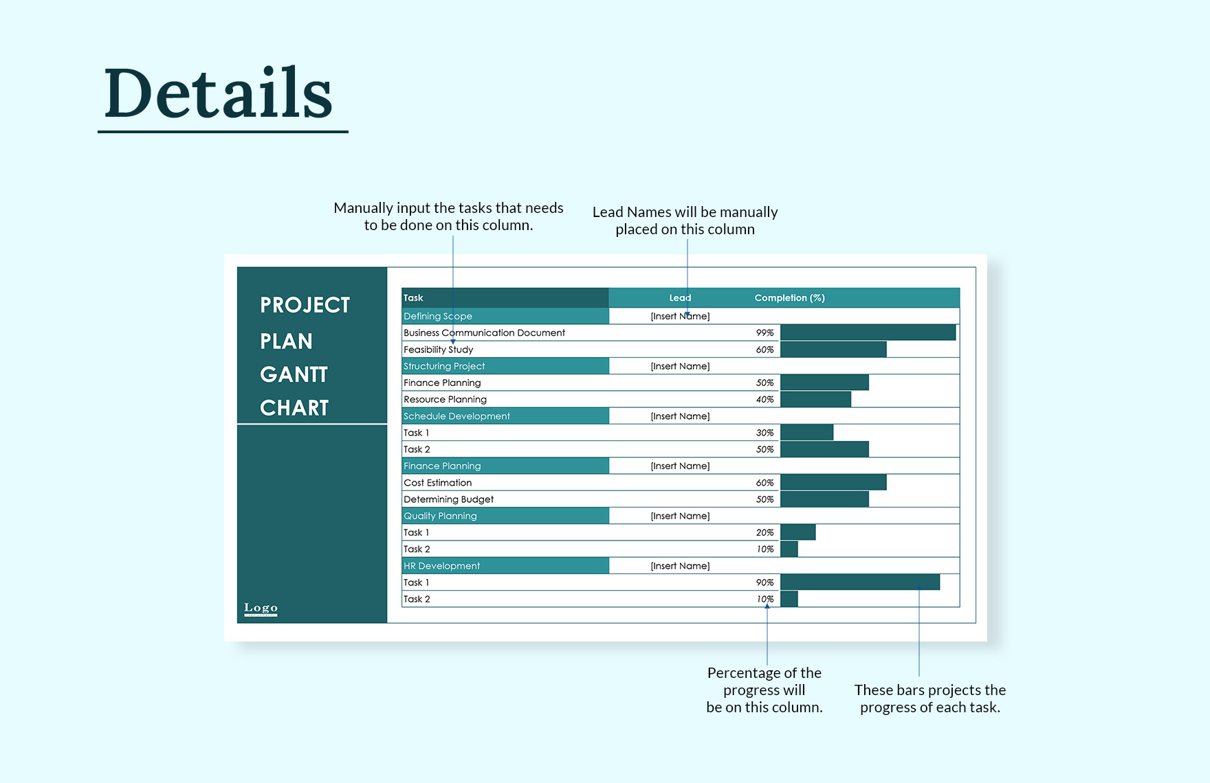 Project Plan Gantt Chart Template - Download in Excel, Google Sheets ...