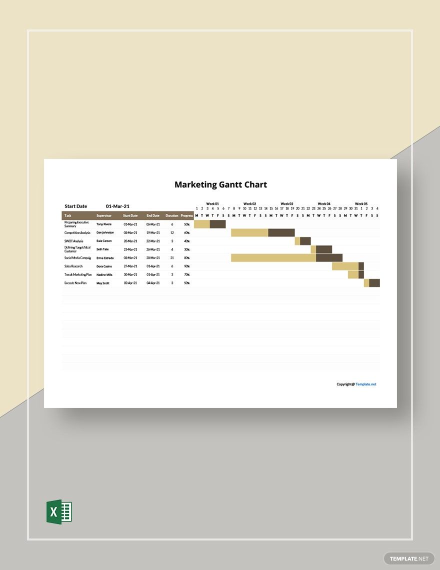 Free Simple Marketing Gantt Chart Template - Download in Excel ...