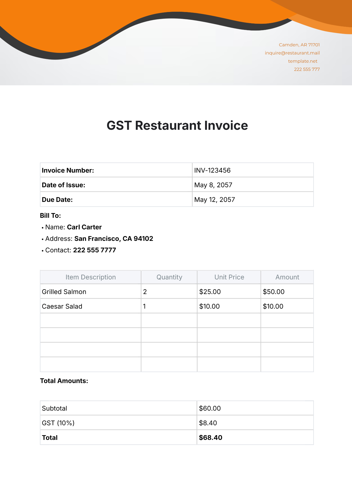 Free GST Restaurant Invoice Format Template To Edit Online Free GST Restaurant Invoice Format Template To Edit Online