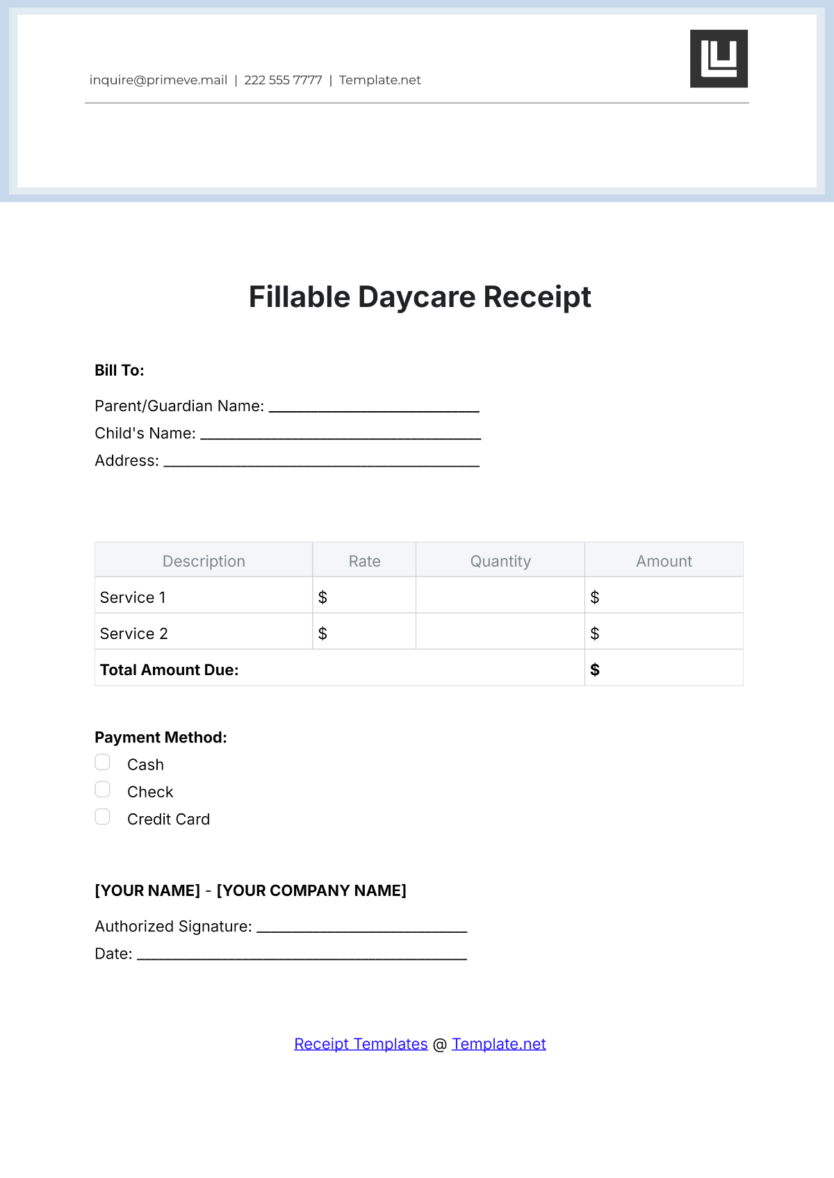 Free Daycare Receipt Templates Editable And Printable