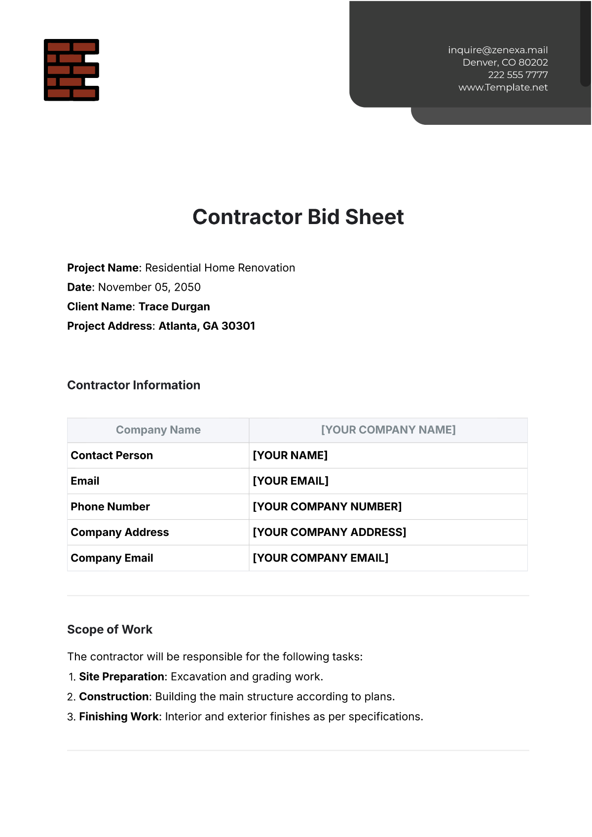 Free Bid Submission Sheet Template To Edit Online Free Bid Submission Sheet Template To Edit Online