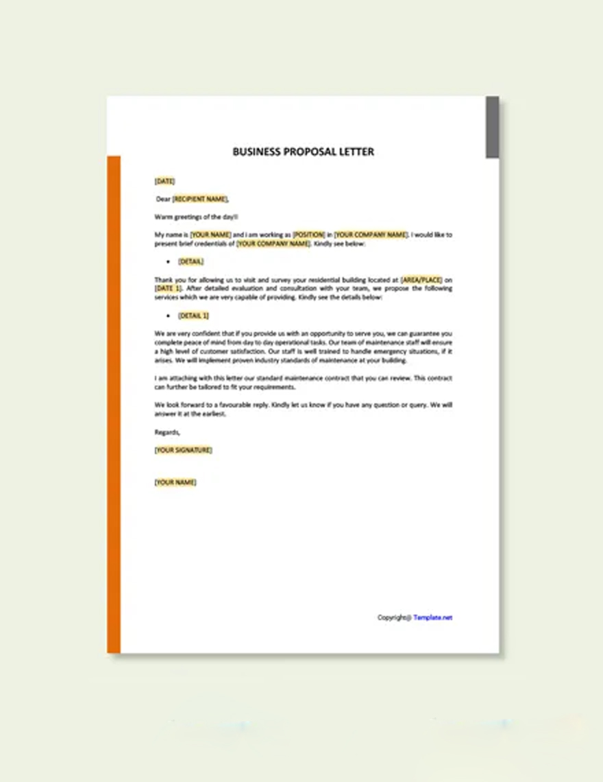 Proposal Letter for Business Template - Google Docs, Word, Outlook ...