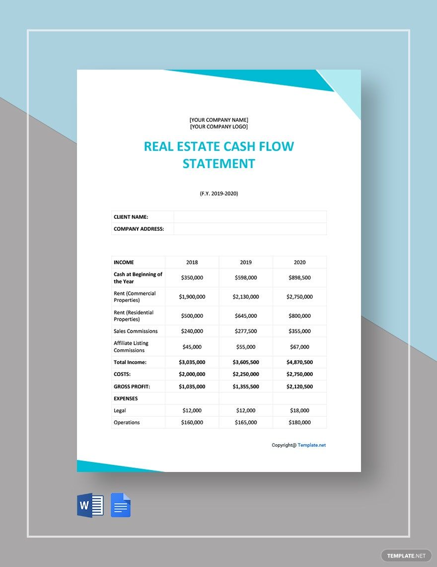 Real Estate Cash Flow Statement Template Download In Word Google 