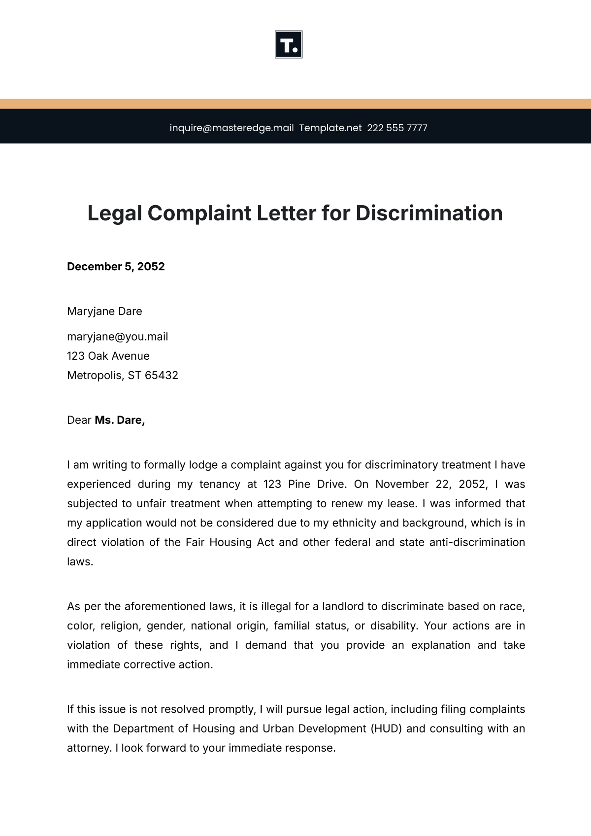 Free Legal Complaint Letter For Discrimination Template To Edit Online Free Legal Complaint Letter For Discrimination Template To Edit Online