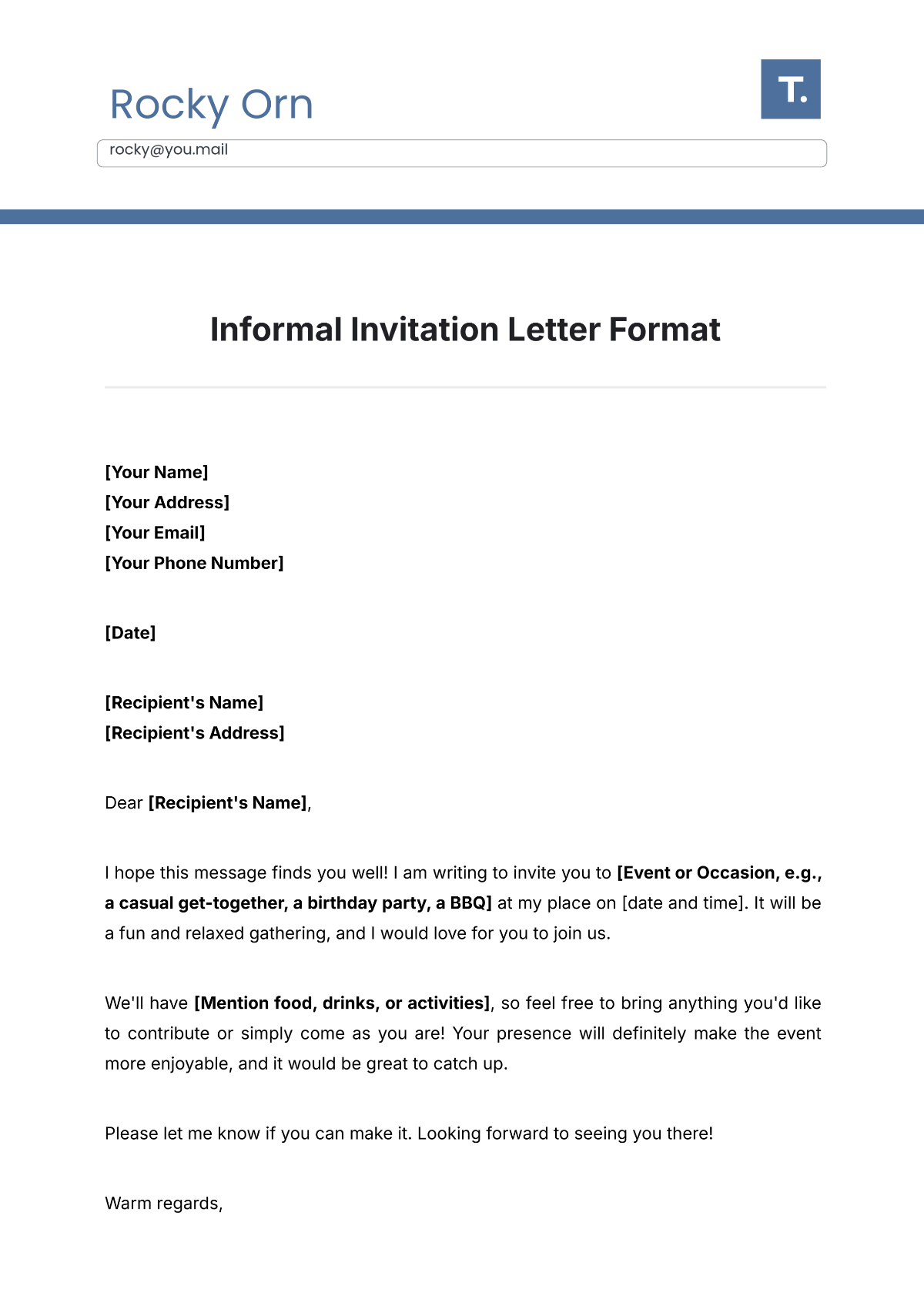 Free Informal Invitation Letter Format Template To Edit Online Free Informal Invitation Letter Format Template To Edit Online