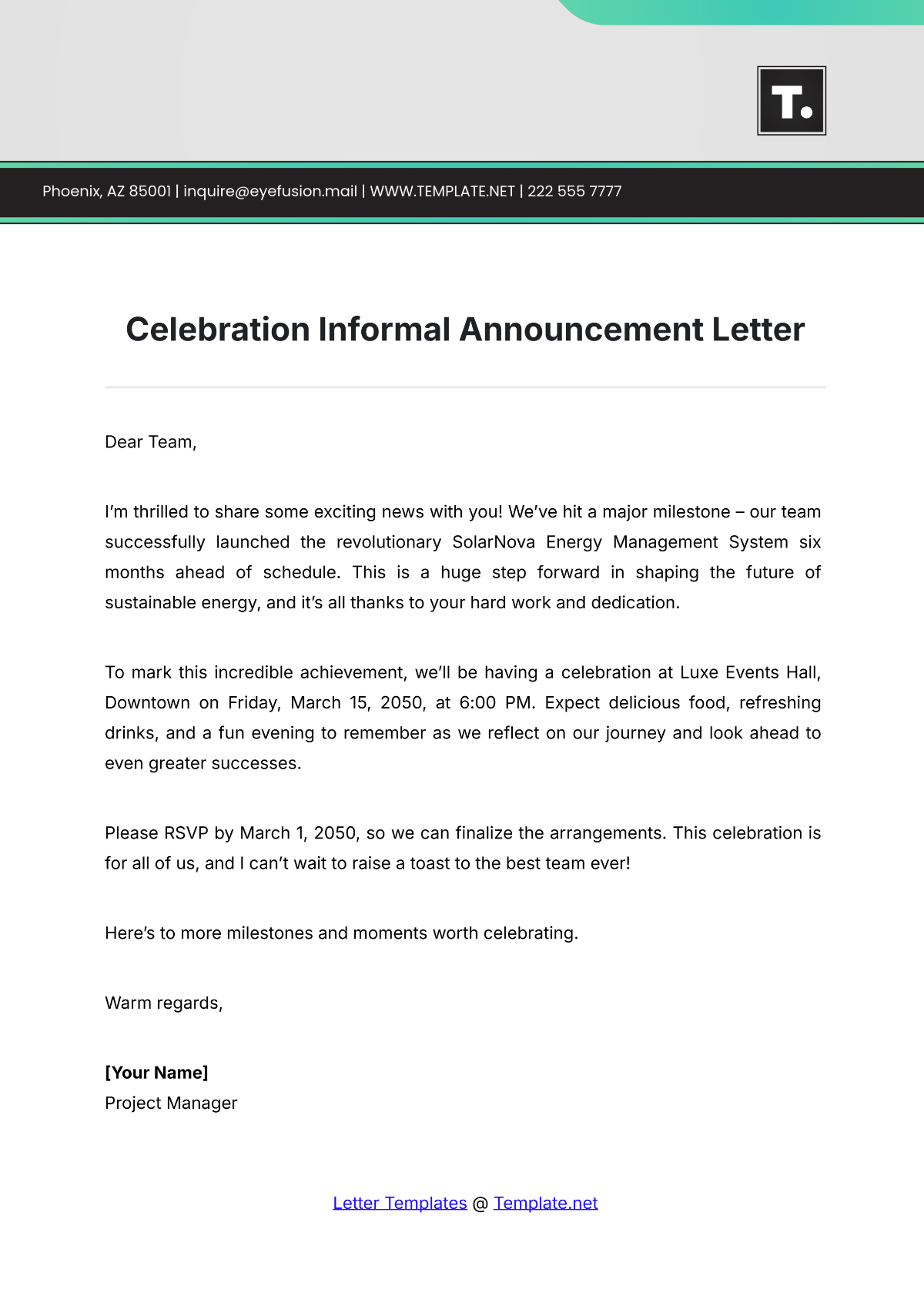 Free Celebration Informal Announcement Letter Template To Edit Online