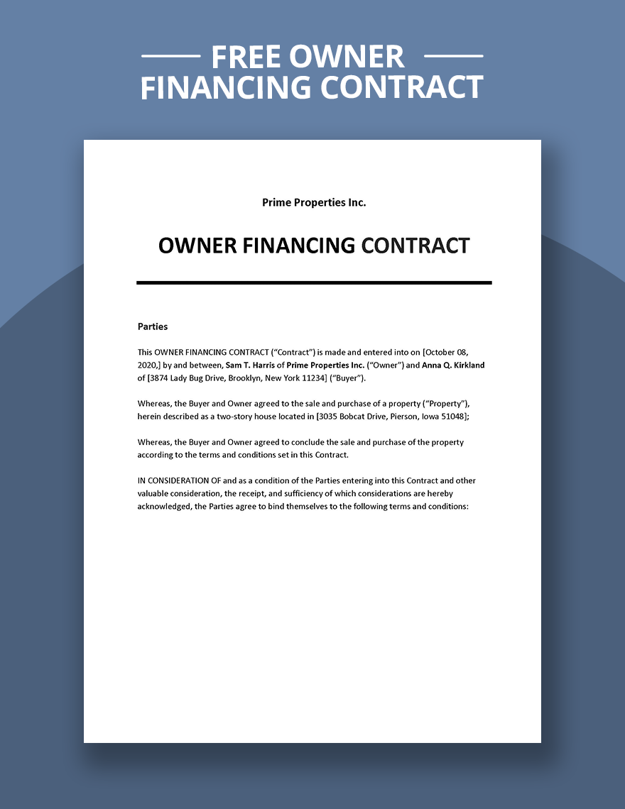 Free Owner Financing Contract Template Download In Word Google Docs 