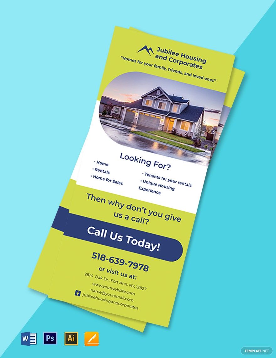 Free Creative Real Estate Rack Card Template - Illustrator, Word, Apple ...