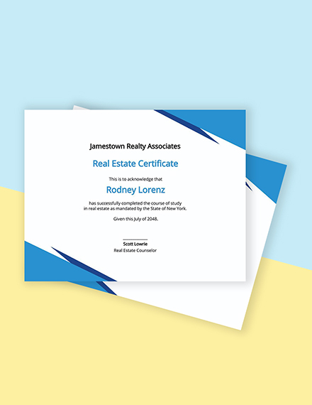 Commercial Real Estate Certificate Template - Word | Template.net