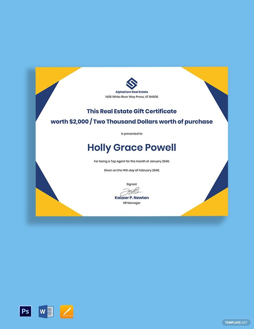 Free Real Estate Gift Certificate Template Download In Word Google Docs PSD Apple Pages 